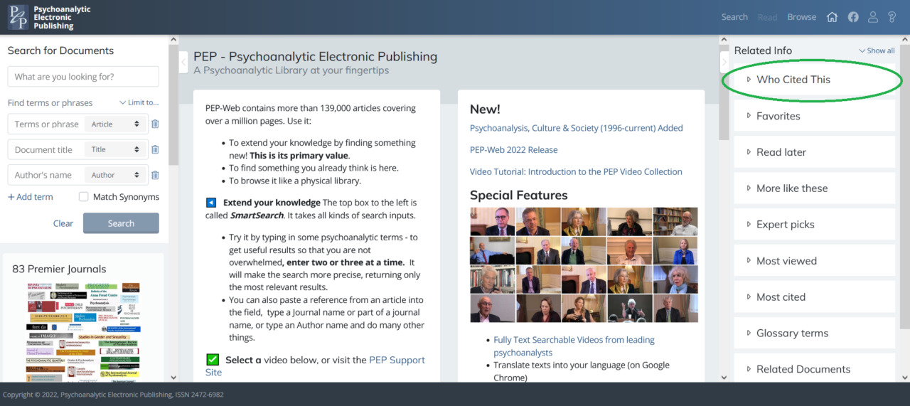 Psychoanalytic Electronic Publishing Support | PEP-Web Support Pages